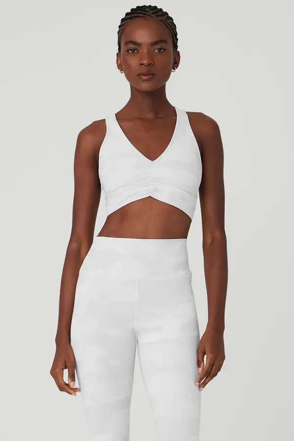 Alo Yoga Vapor Wild Thing Bra In White Camouflage - 41% Off